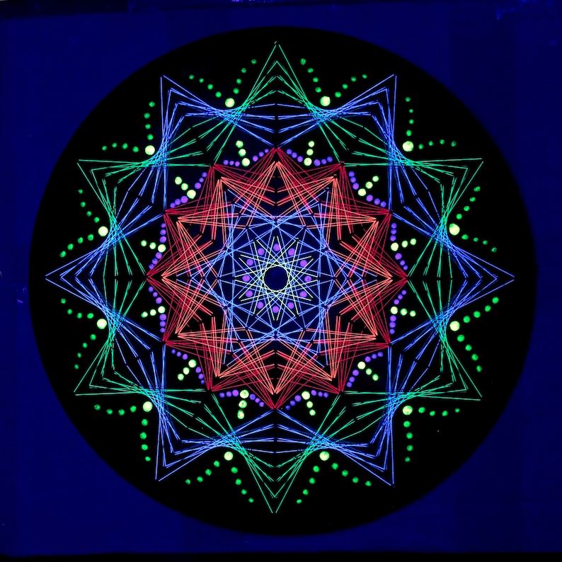 UV String Art With Dot Paint.psychedelic Mandala.black Light Wall Decor ...