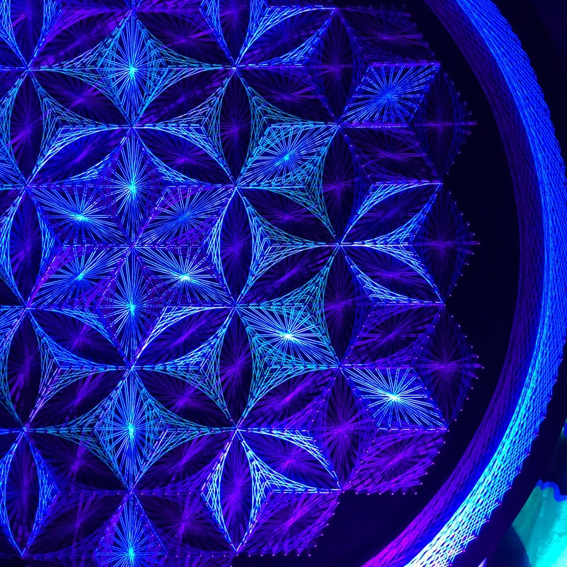 Magic Purple & Blue Flower of Life String Artpsychedelic Uv - Etsy