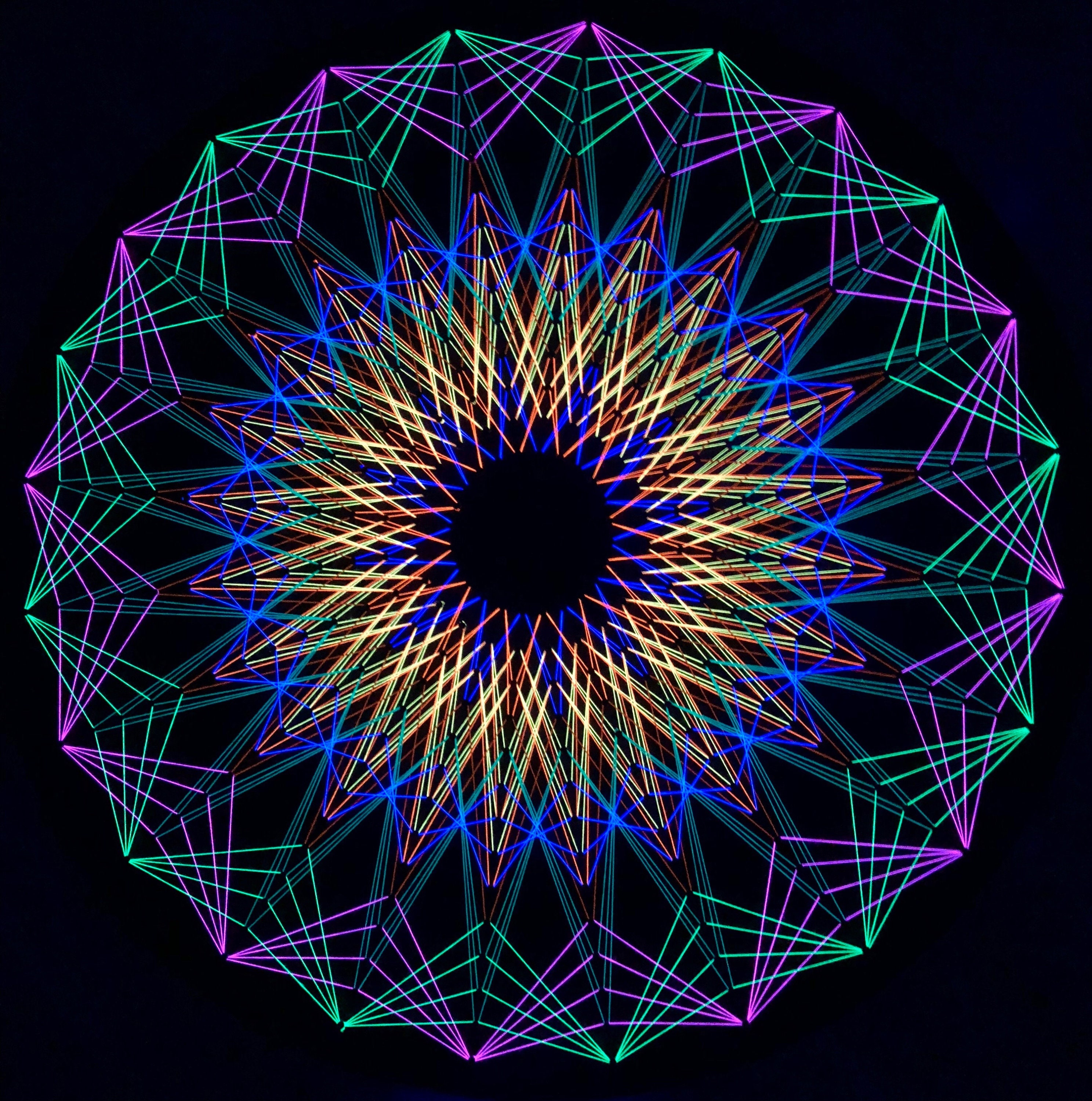 UV String Art Psychedelic Mandala ,50x50cm/19.7 Inches,handmade 3D Wall ...