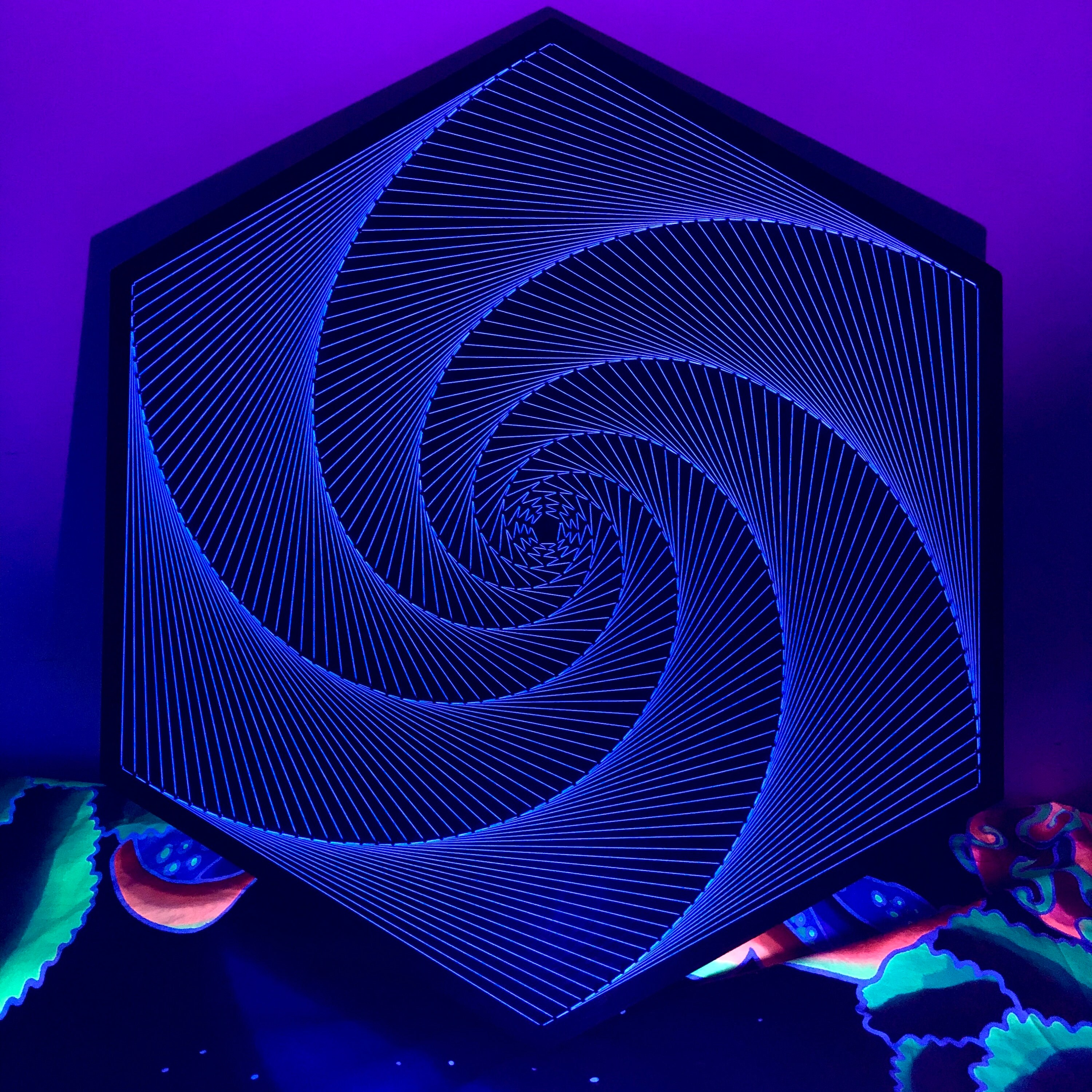 Pure White.hexagon Spiral.uv Psychedelic String Art. Handmade Wall ...