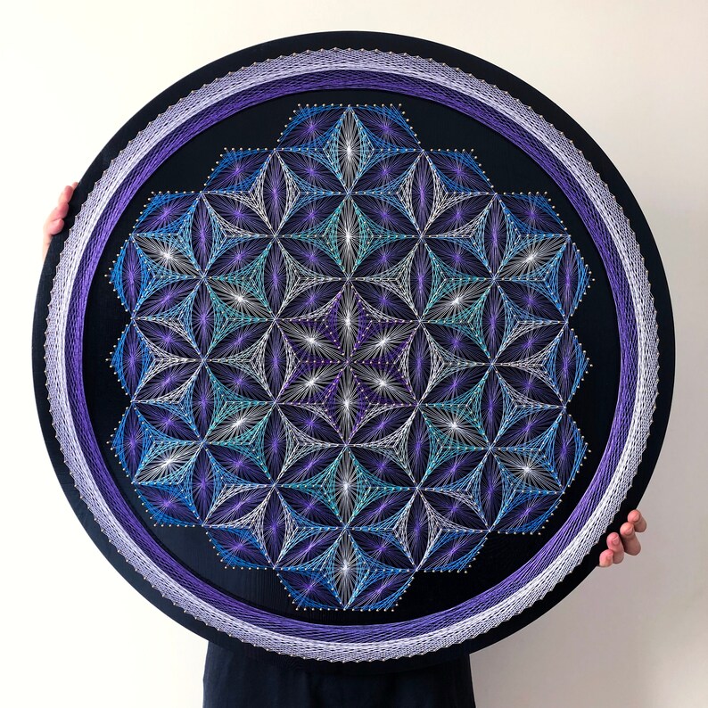Magic Purple & Blue Flower of Life String Art,psychedelic Uv Wall Decor ...