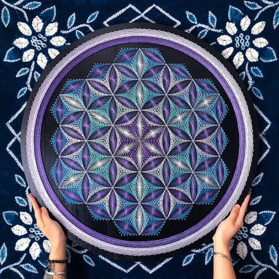 Magic Purple & Blue Flower of Life String Artpsychedelic Uv - Etsy