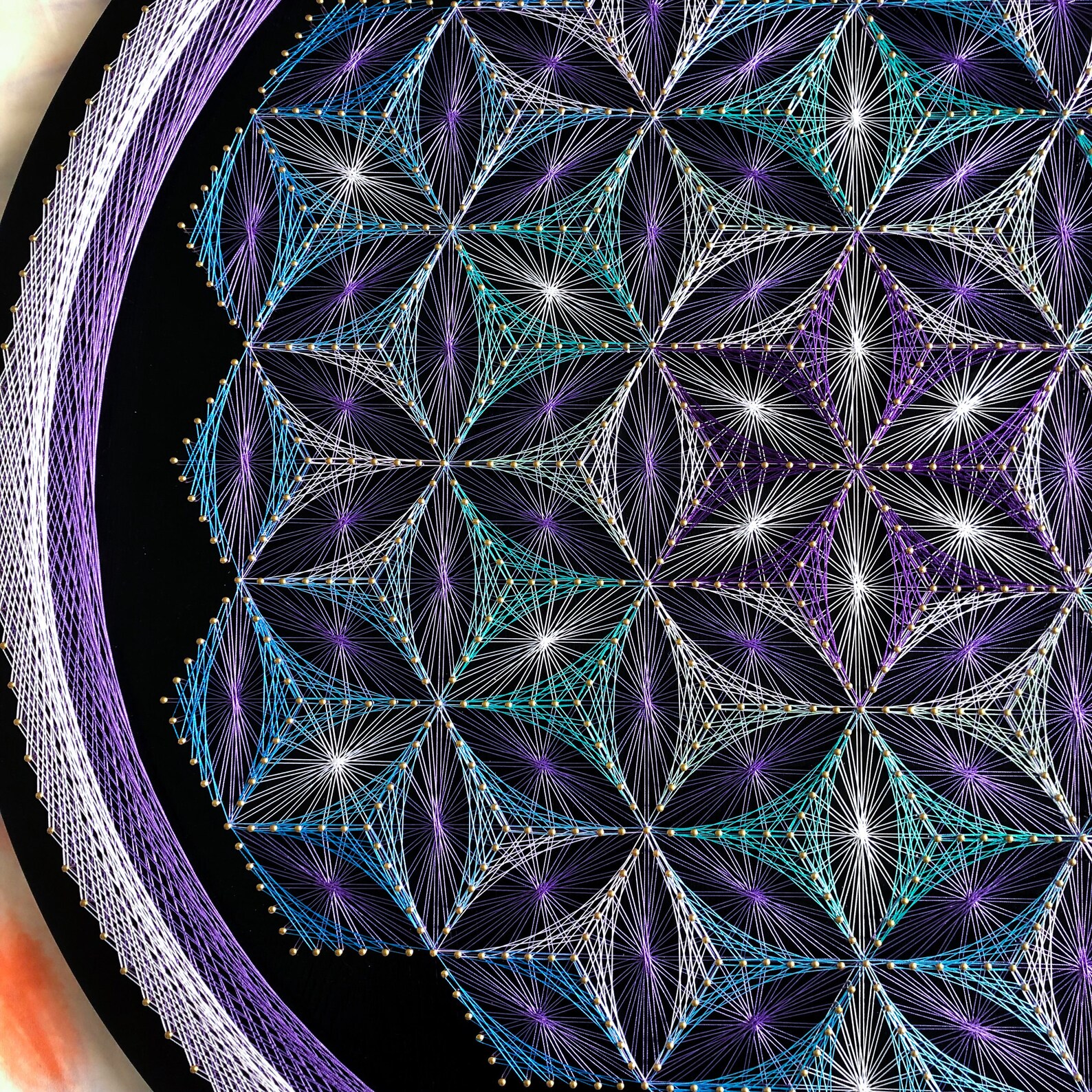 Magic Purple & Blue Flower of Life String Art,psychedelic Uv Wall Decor ...