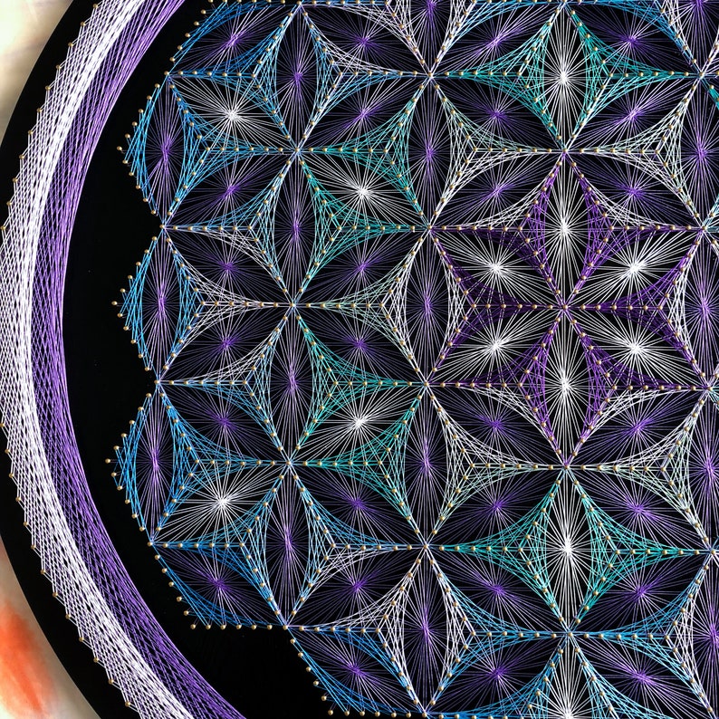 Magic Purple & Blue Flower of Life String Art,psychedelic Uv Wall Decor ...