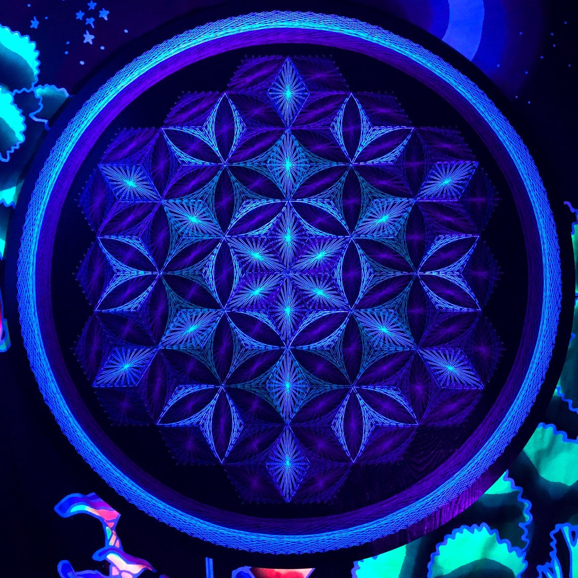 Magic Purple & Blue Flower of Life String Artpsychedelic Uv - Etsy