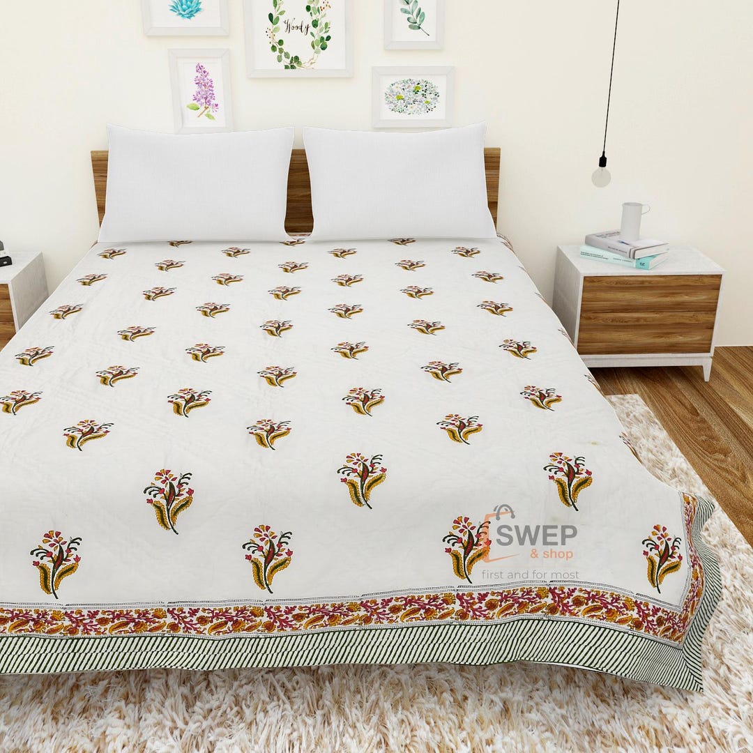 Hand Block Printed Pure Cotton Quilt Rajasthani Jaipuri Quilt With ...