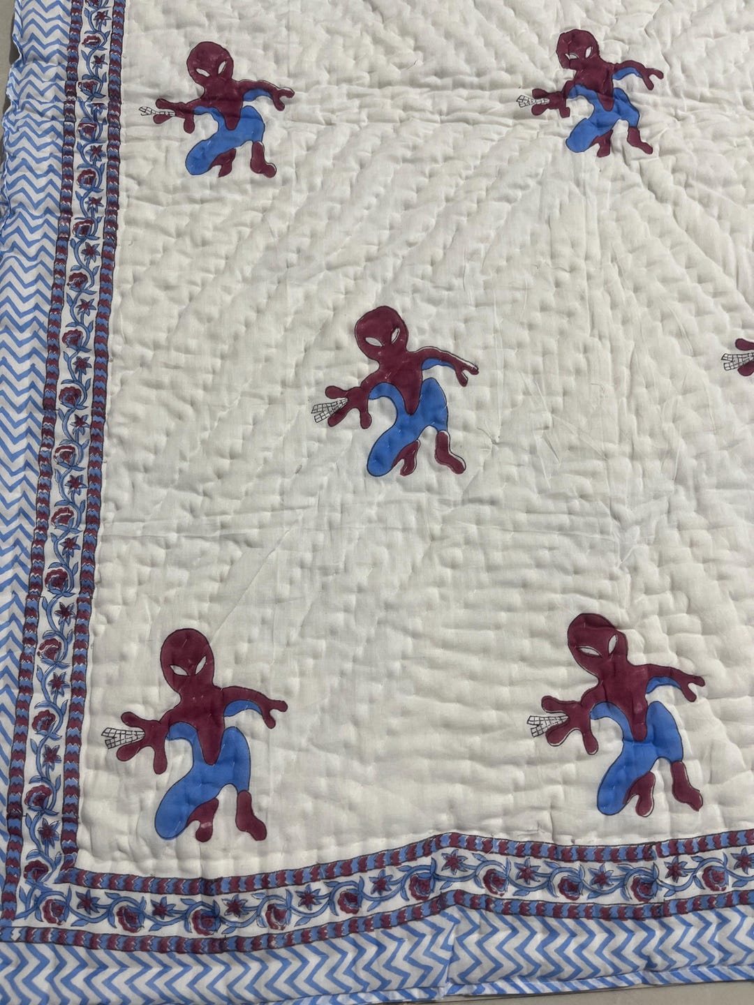 Toddler Quilt, Indian Razai, Block Print Spider Man Quilt, Cotton Rajai ...