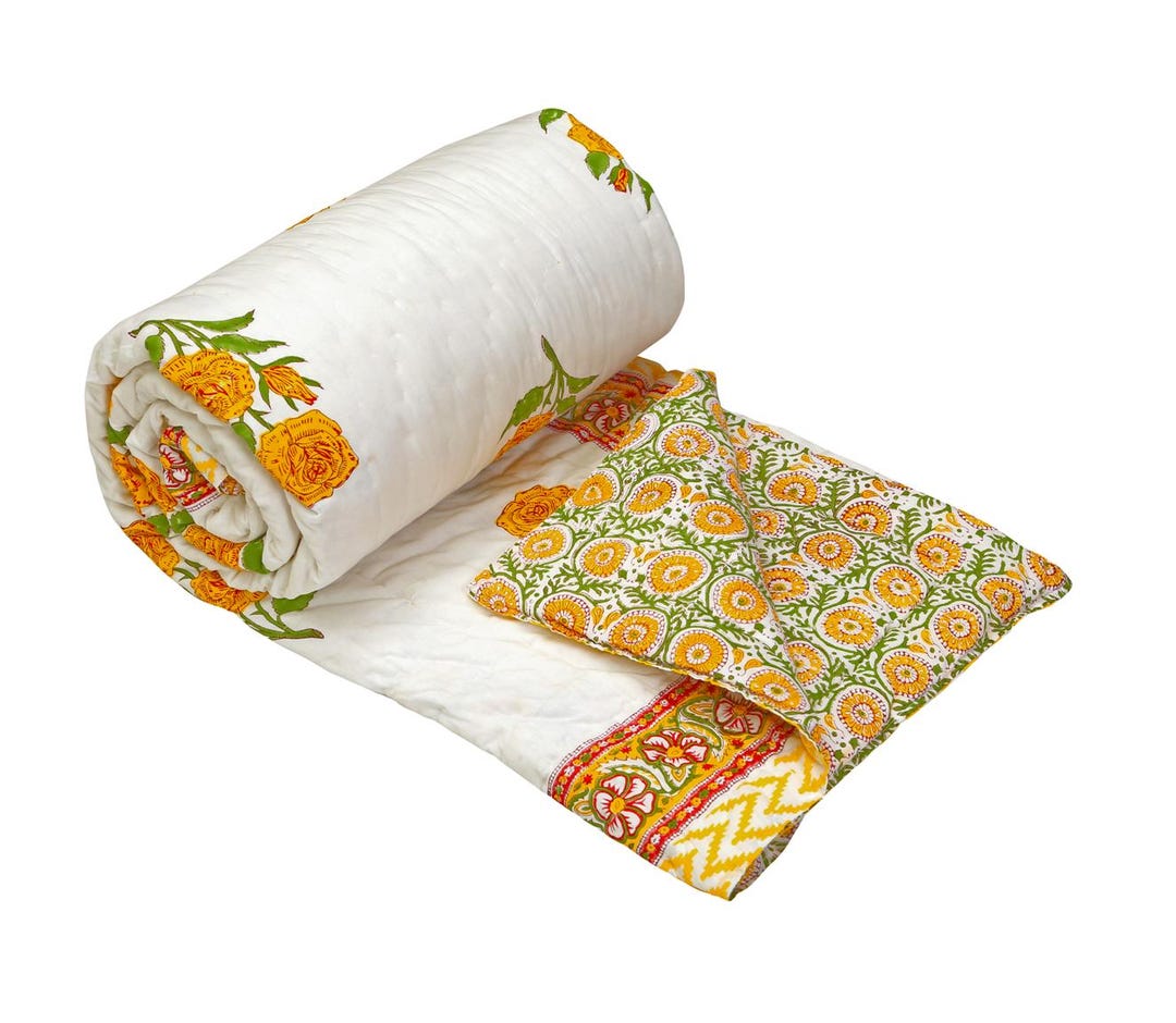 Best Hand Block Printed Rajai | Cotton Dohars Quilt| Flowers Blanket ...