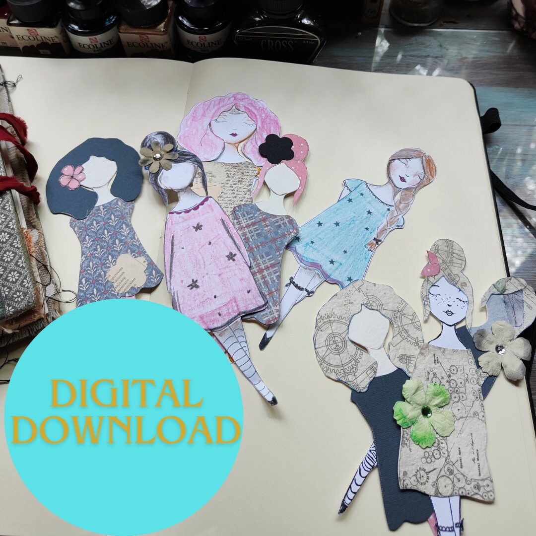 Digital Paper Dolls for Art Journal, Printable Paper Dolls, Digital ...