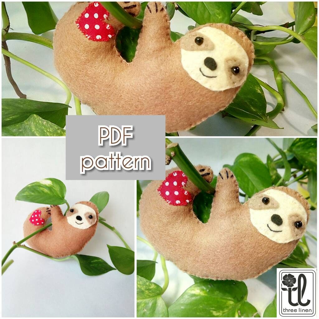 Felt Sloth PDF Pattern, Sloth Sewing PDF Tutorial, Sloth Ornament ...
