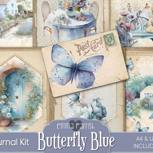 Blue Butterfly Junk Journal Kit Butterflies Journal Vintage - Etsy