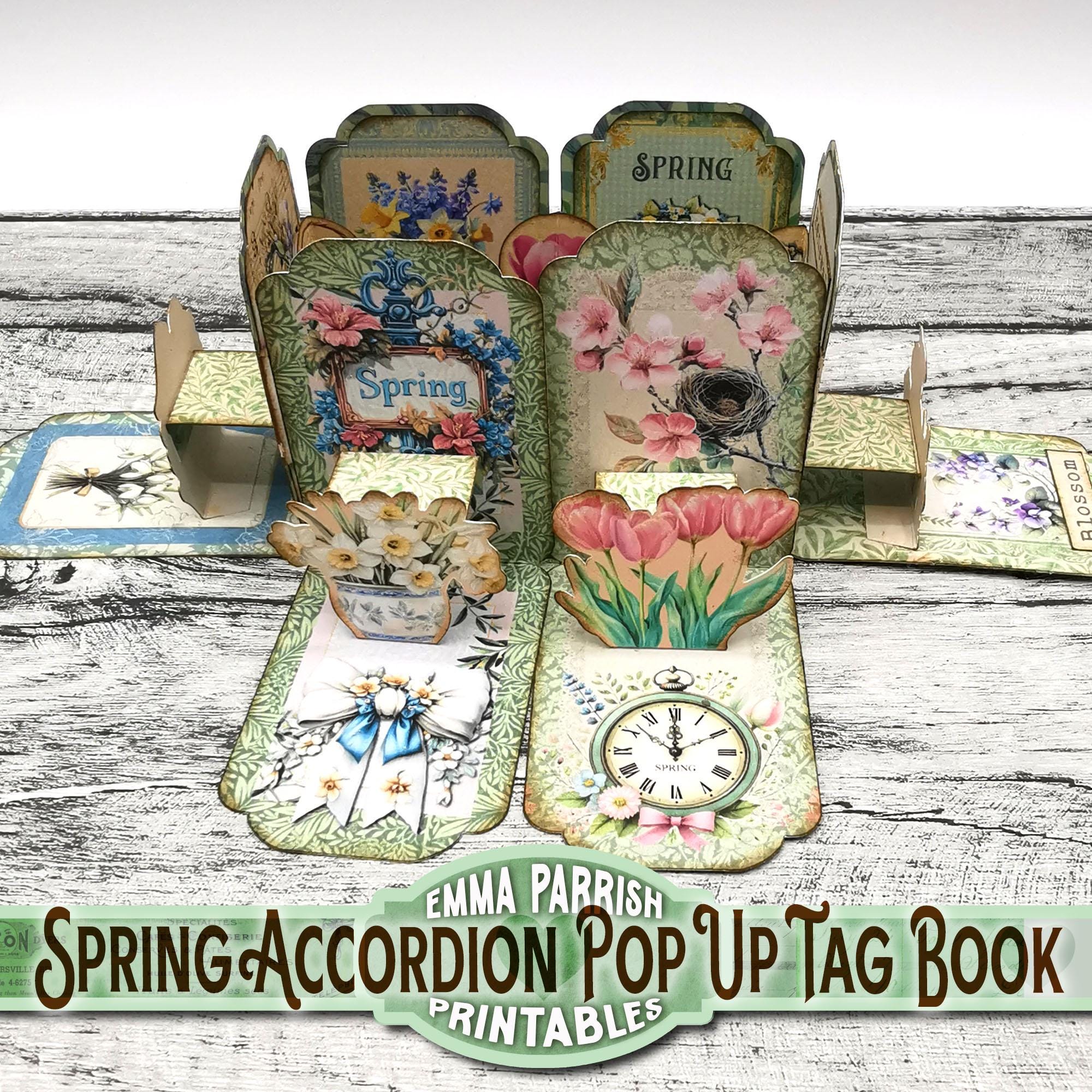 Spring Pop-up Tag Book Printable Kit, DIY Accordion Journal, Cricut ...