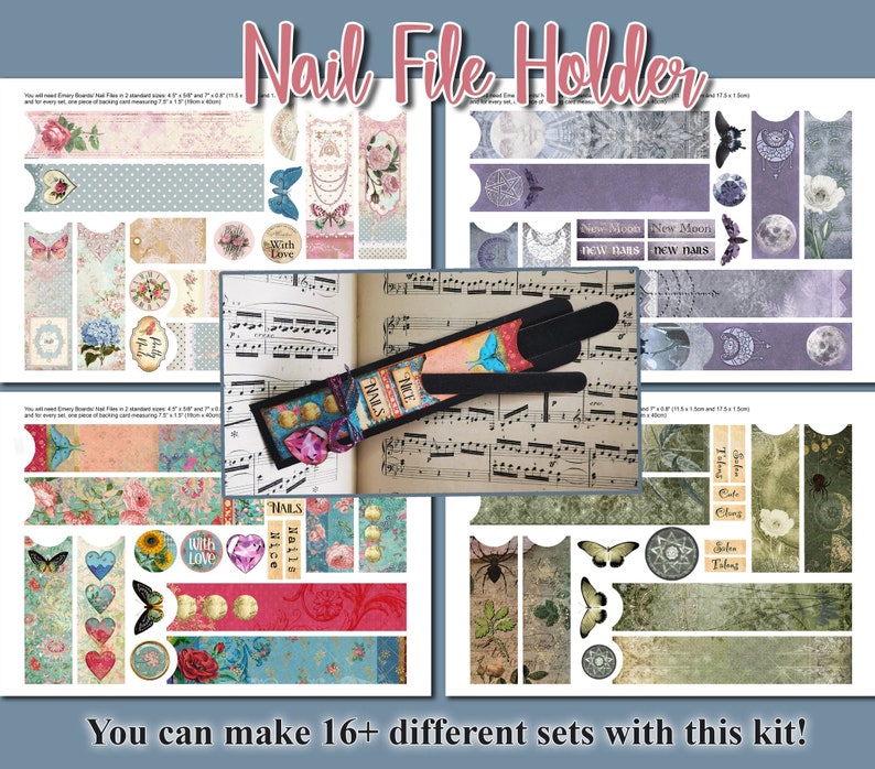 Printable Nail File Holder Gift, Boho Gift, Pretty Vintage, Moon Magick ...