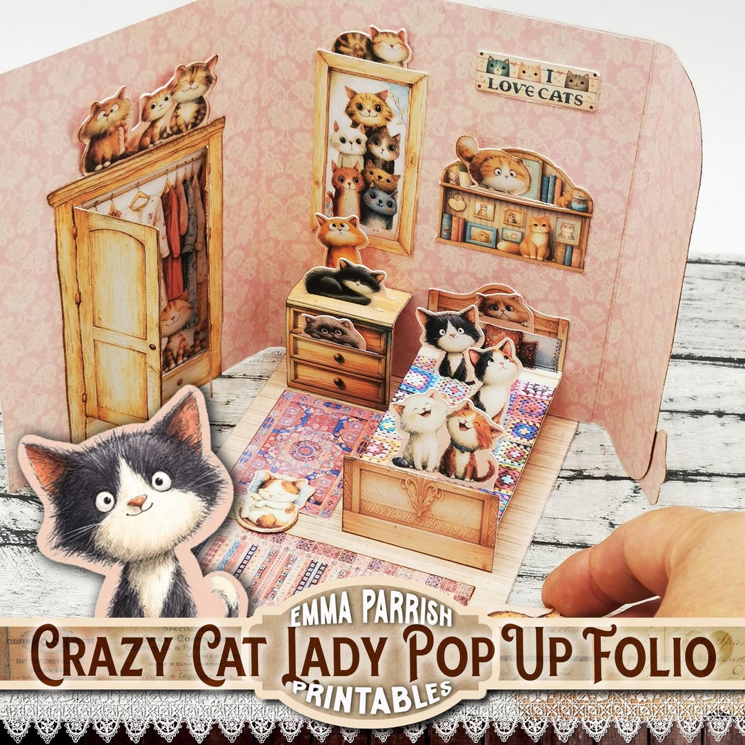 Crazy Cat Lady Pop up Folio Printable, Cat Lover Gift, Junk Journal Kit ...