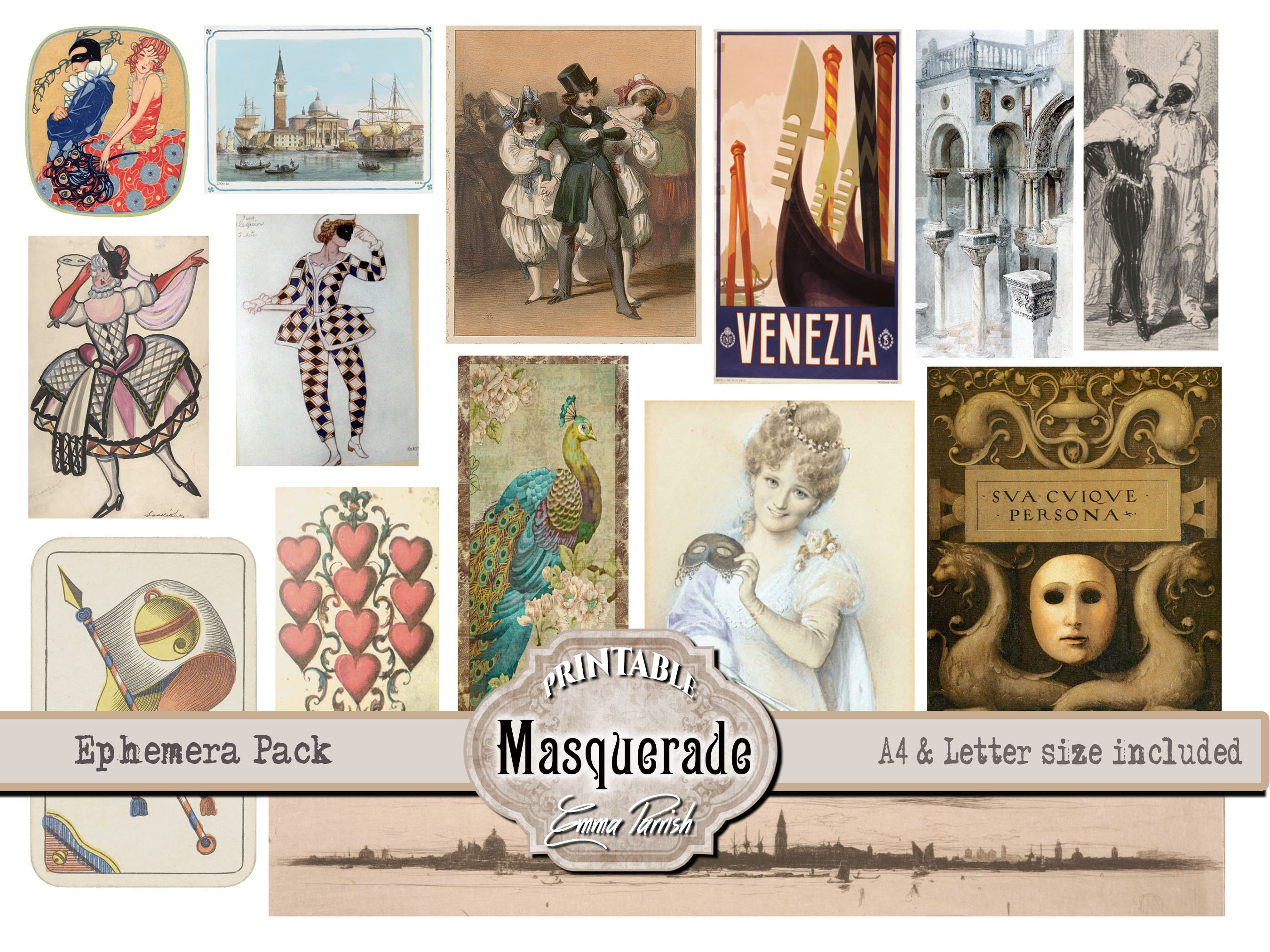 Masquerade Printable Ephemera Pack Vintage Carnival Digital - Etsy UK