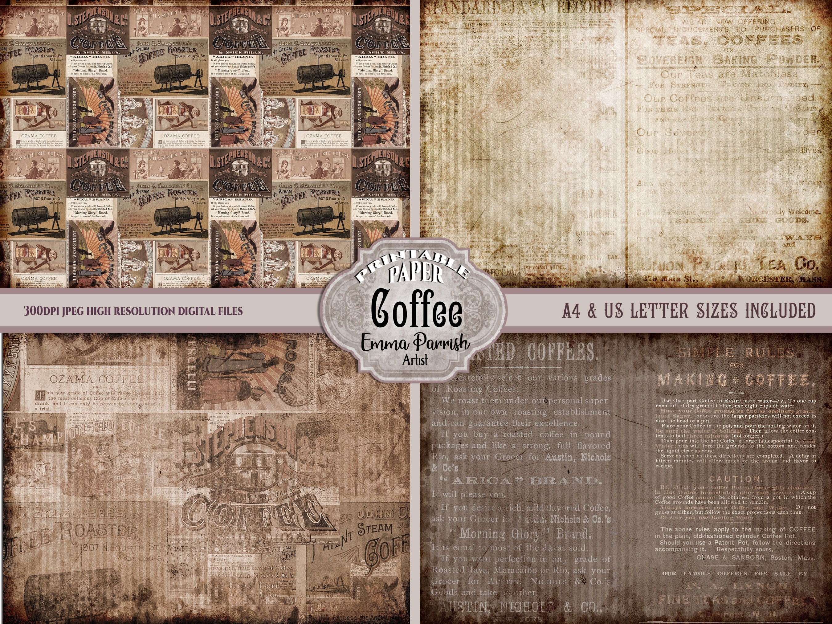Coffee Junk Journal Printable Papers, Coffee Stained Paper, Digital ...