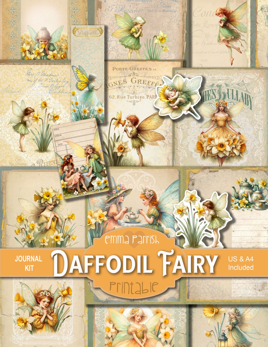 Daffodil Fairies Printable Journal Kit, Flower Fairy Whimsical Floral ...
