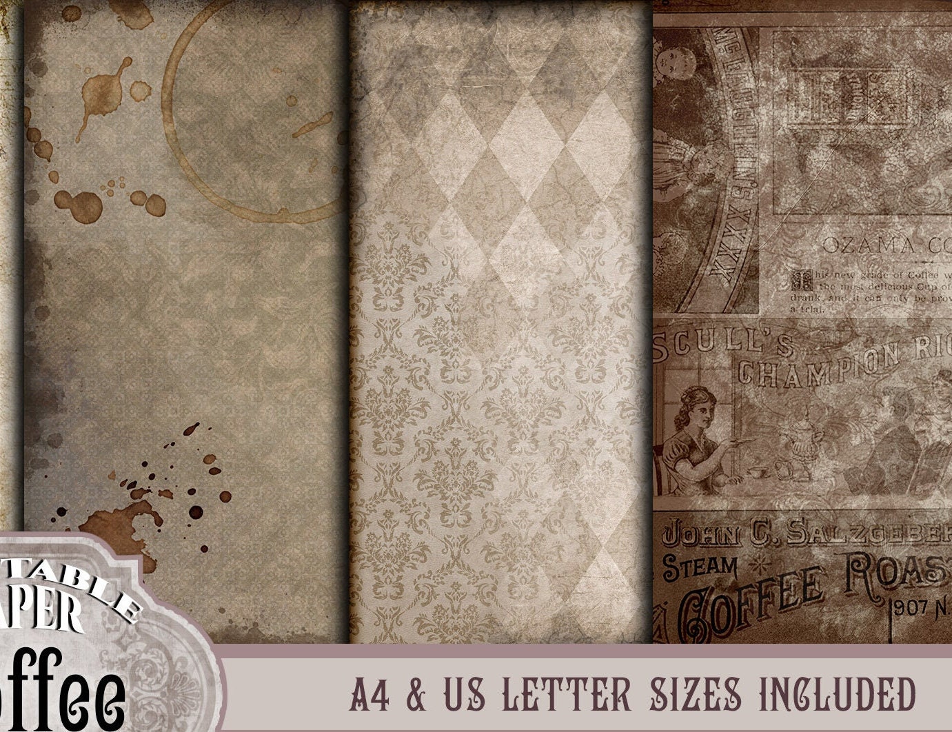 Coffee Junk Journal Printable Papers, Coffee Stained Paper, Digital ...