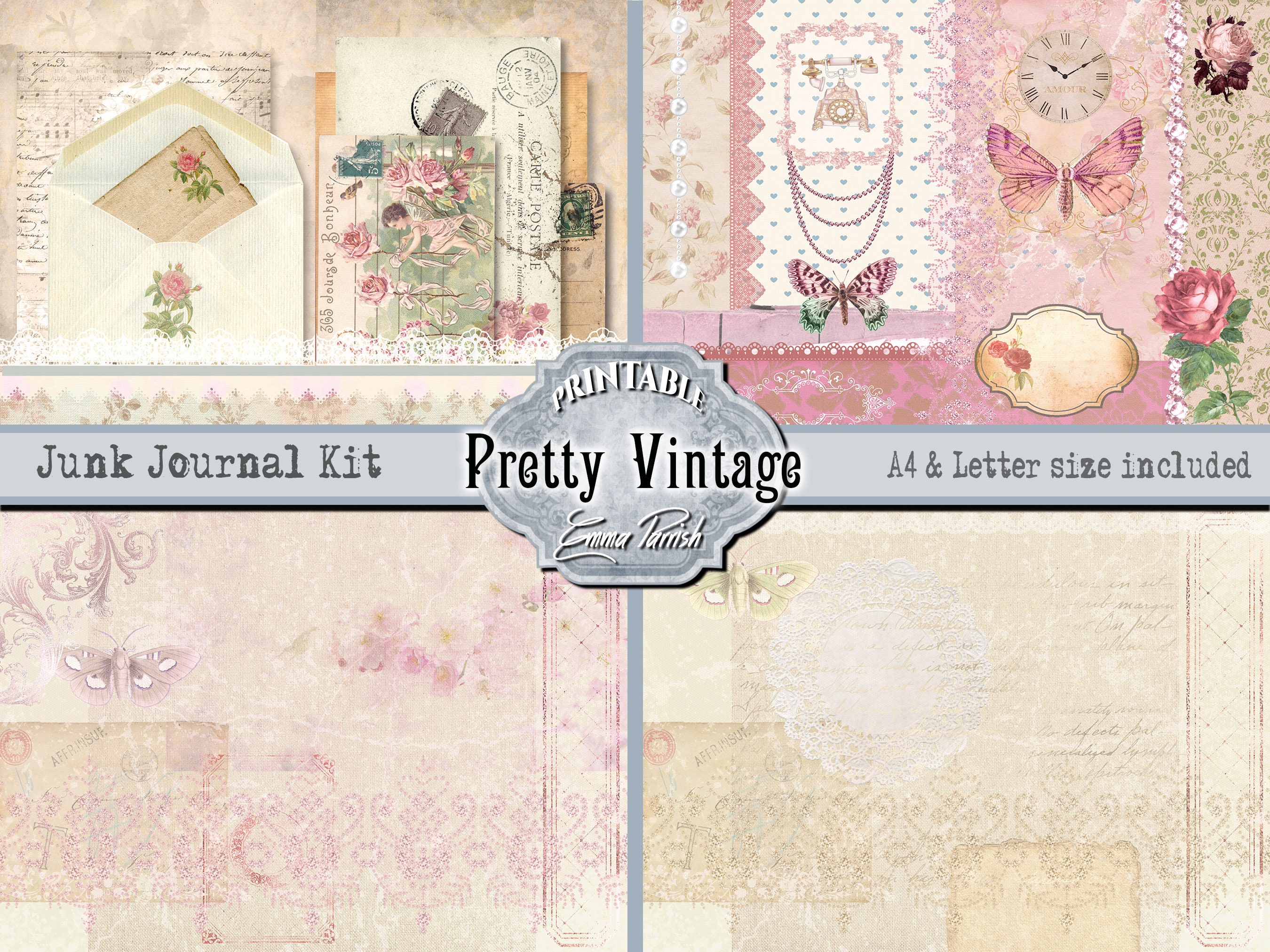 Pretty Vintage Junk Journal Kit Pink Blue Vintage Printable - Etsy