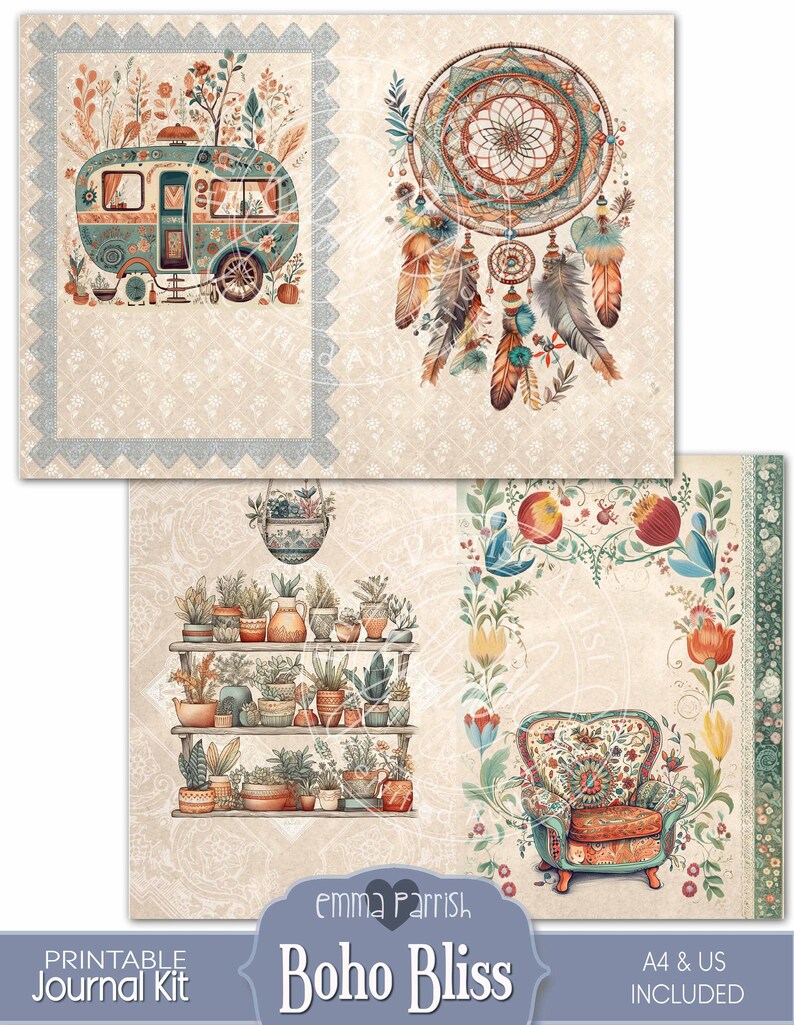 Boho Junk Journal Kit, Printable, Bohemian, Vintage, Retro, Hippie ...