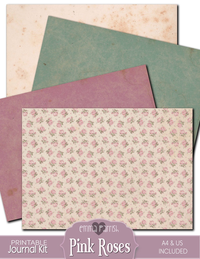 Pink Roses Junk Journal Kit, Printable, Shabby Chic, Flowers, Botanical ...