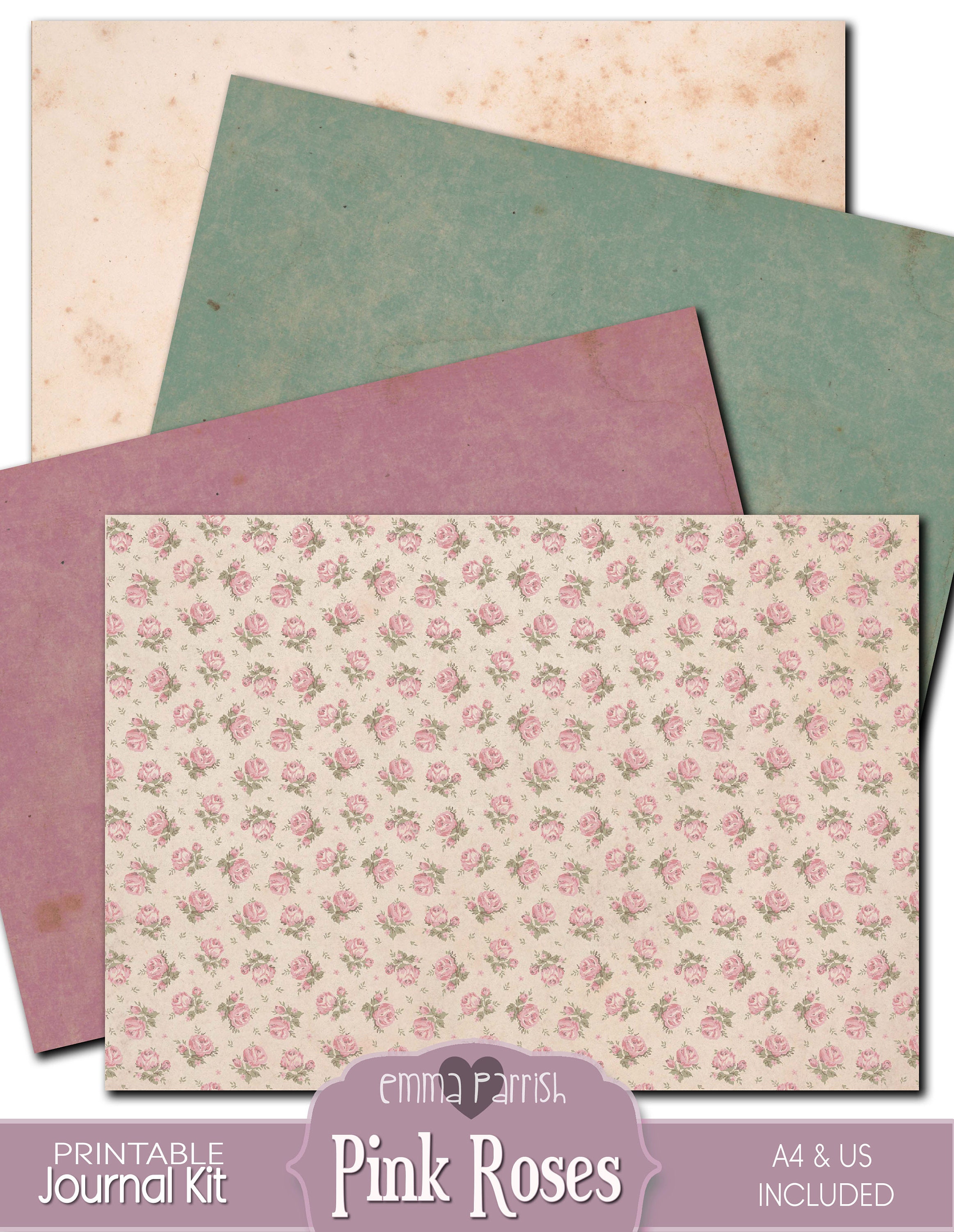 Pink Roses Junk Journal Kit, Printable, Shabby Chic, Flowers, Botanical ...