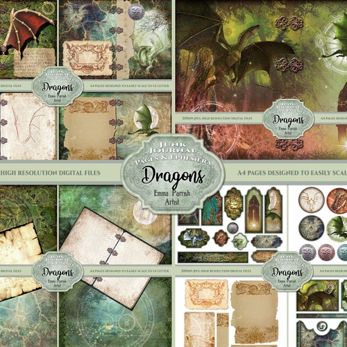 Fantasy Junk Journal Kit printable JPG Pages With Ephemera - Etsy