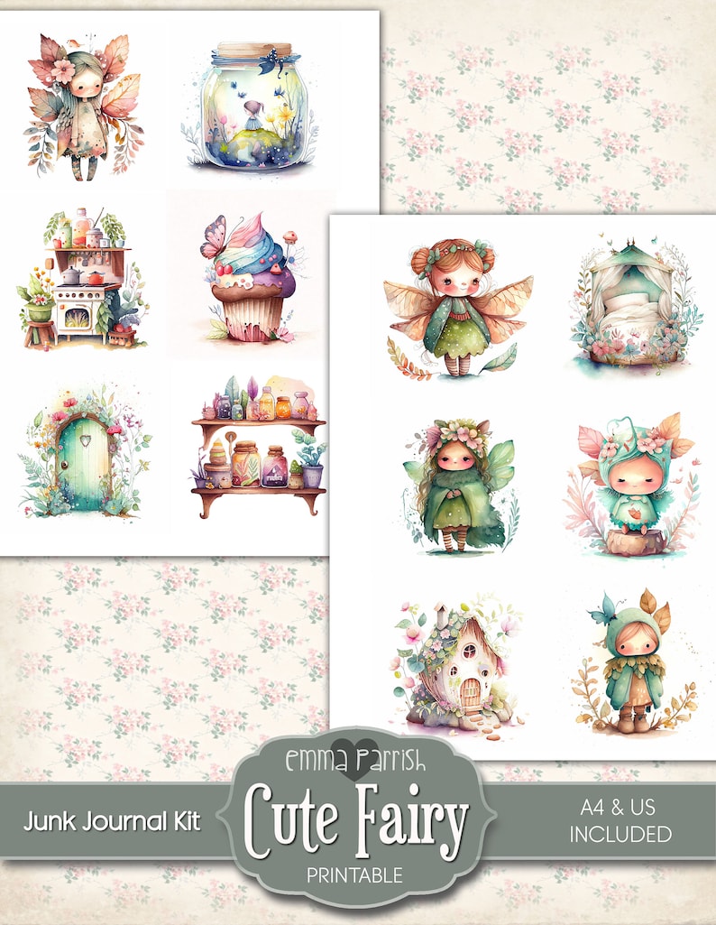 Cute Fairy Printable Sticker Clipart Fairy Junk Journal - Etsy