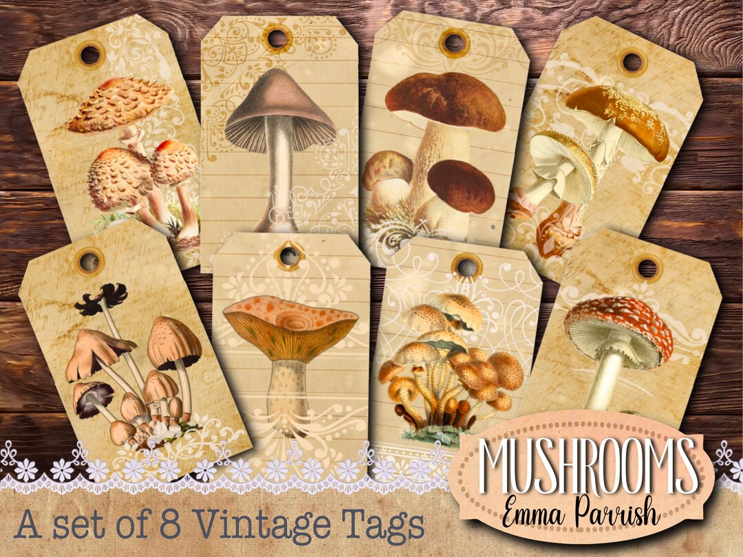 Vintage Mushroom Printable Tags, Vintage Mushroom Junk Journal ...
