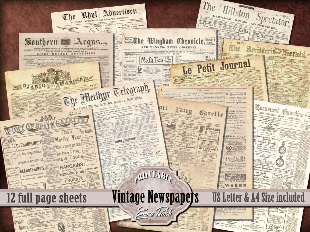 Vintage Newspaper Printable Digital Paper Pack, Junk Journal Paper ...