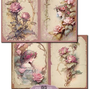 Pink Roses Junk Journal Kit, Printable, Shabby Chic, Flowers, Botanical ...