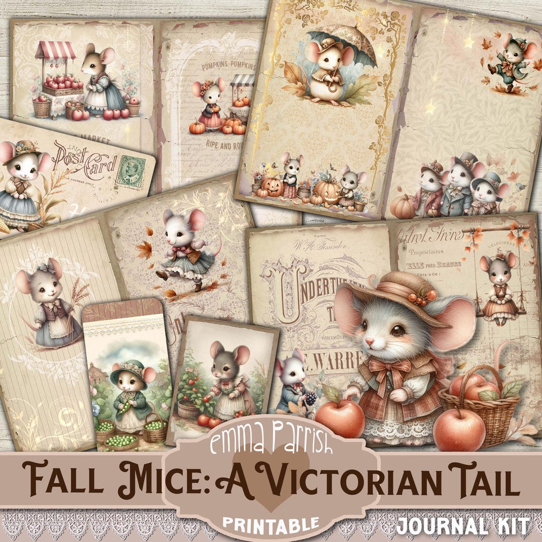 Fall Mice, Junk Journal Kit, Cute Autumn Mouse, Vintage, Victorian ...