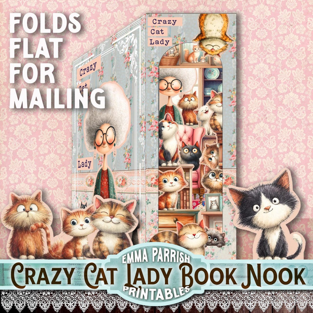 Crazy Cat Lady Book Nook Printable Kit - Cricut Friendly, 3D DIY ...