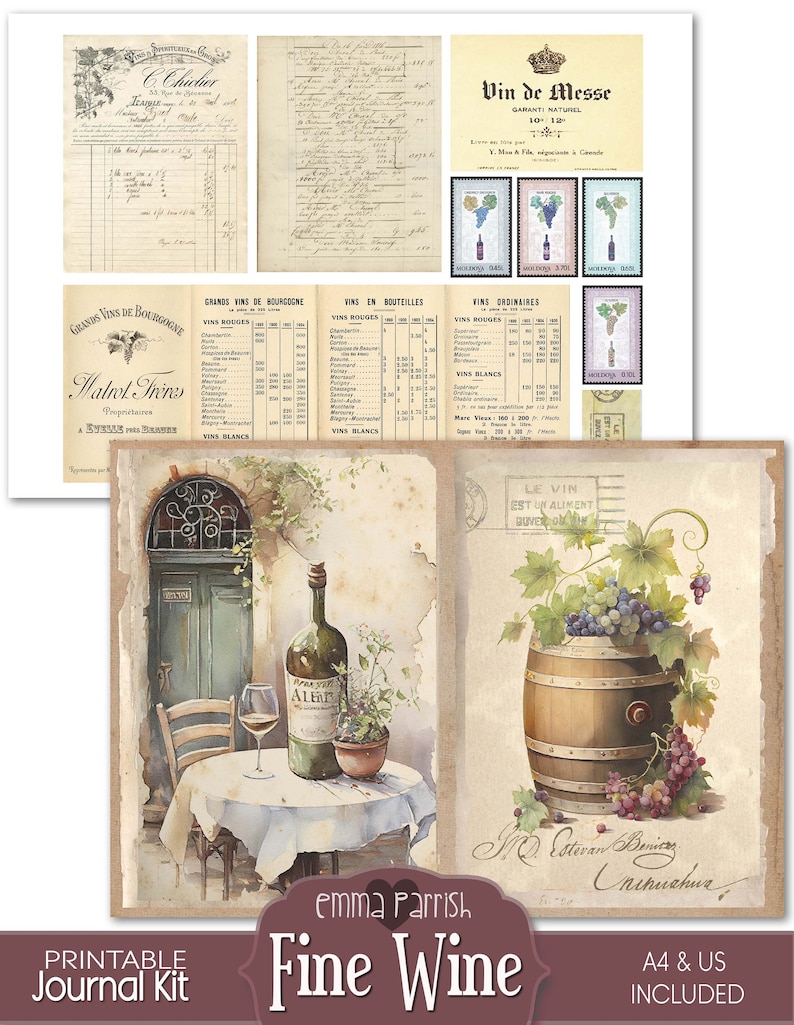 Wine Junk Journal Kit, Printable, Wine Lover Gift, Vintage, Winery ...