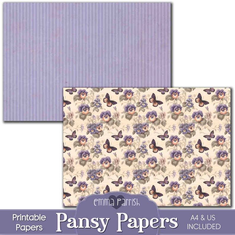 Shabby Pansies, Pansy Printable Papers, Junk Journal Supplies, Purple ...