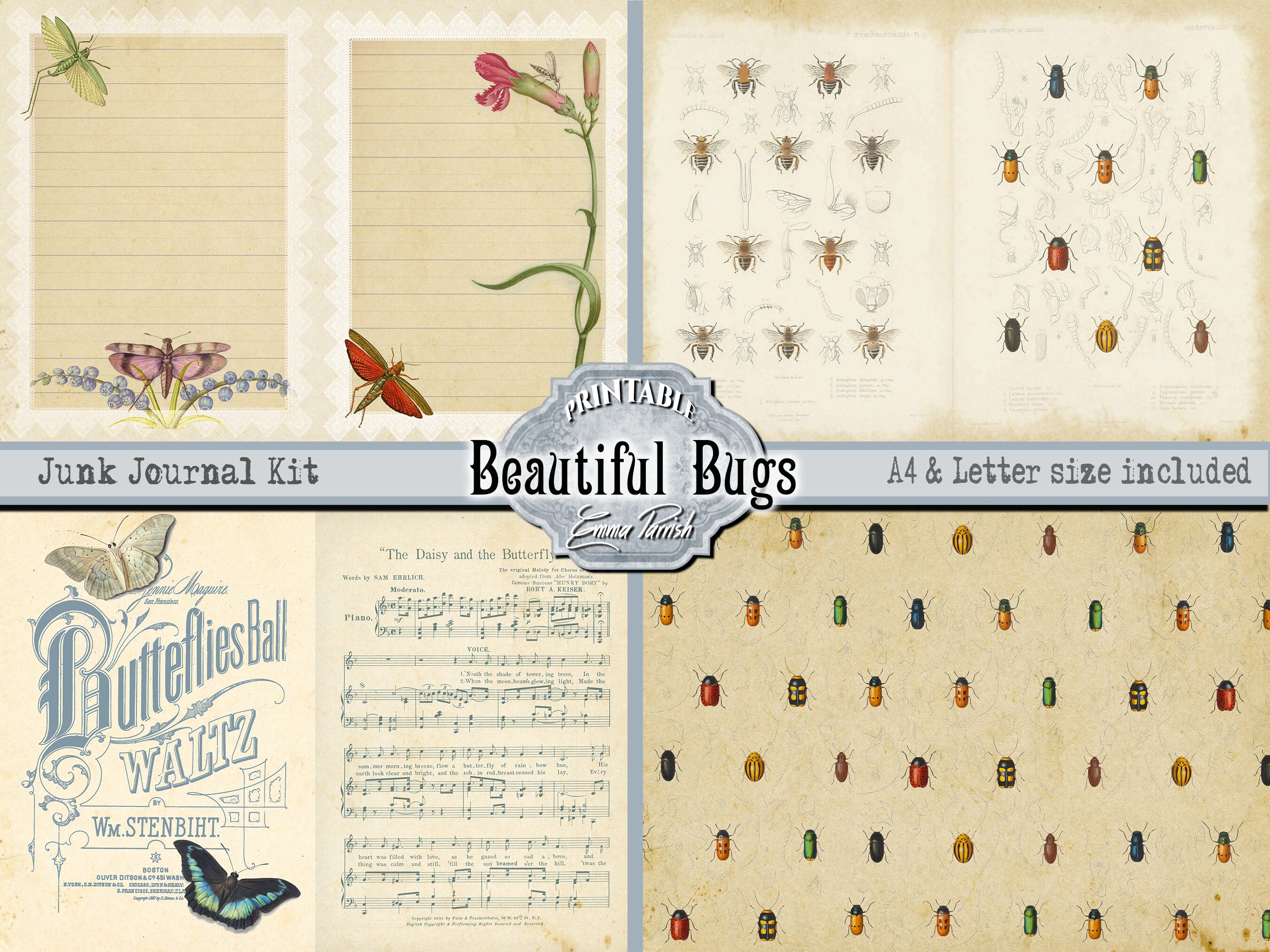 Beautiful Bugs Junk Journal Kit Butterfly Clip Art Printable - Etsy