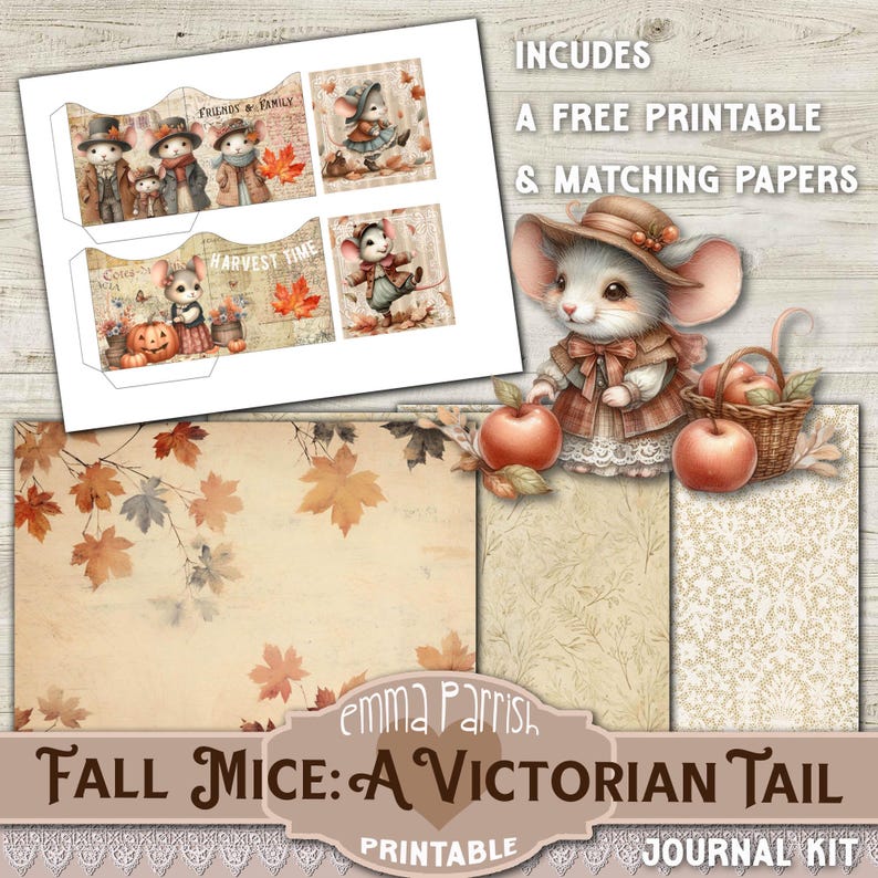 Fall Mice, Junk Journal Kit, Cute Autumn Mouse, Vintage, Victorian ...