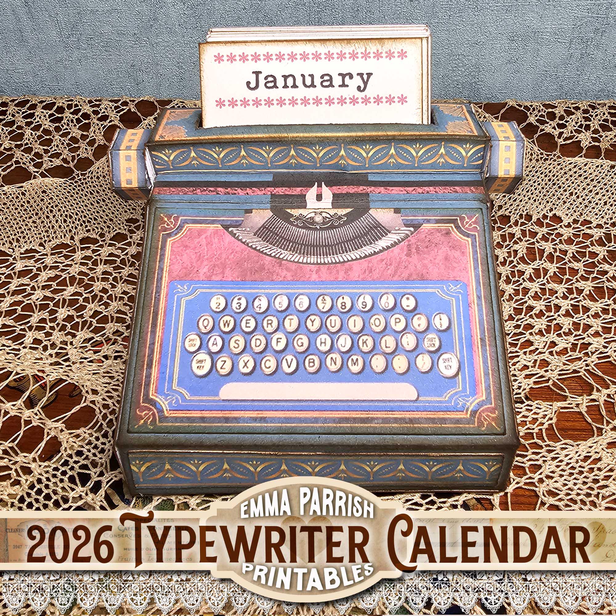 Vintage Typewriter 2026 Desk Calendar Printable, Handmade Papercraft ...