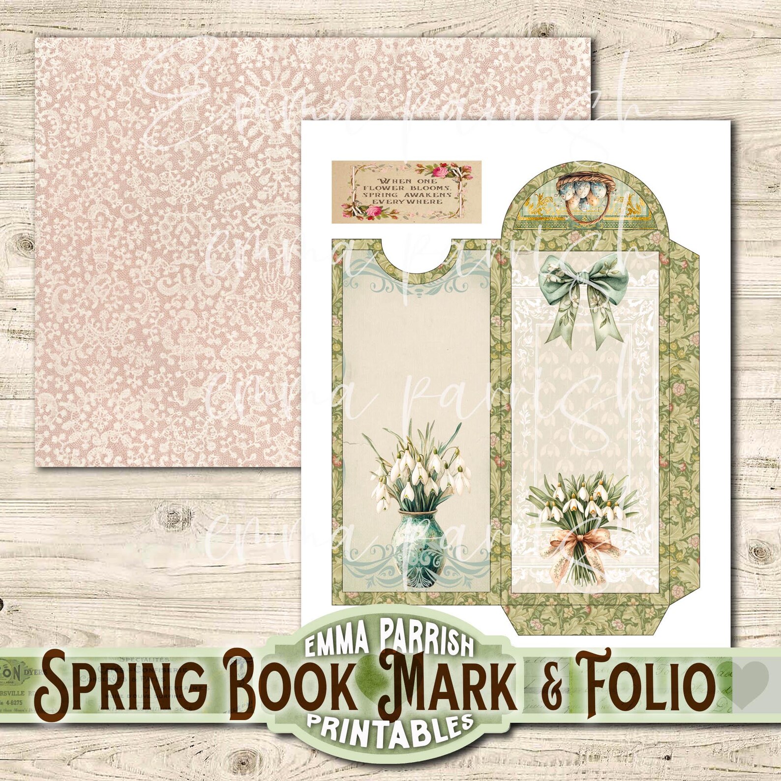 Spring Bookmark & Folio Printable, Envelope, Card Making Supplies ...
