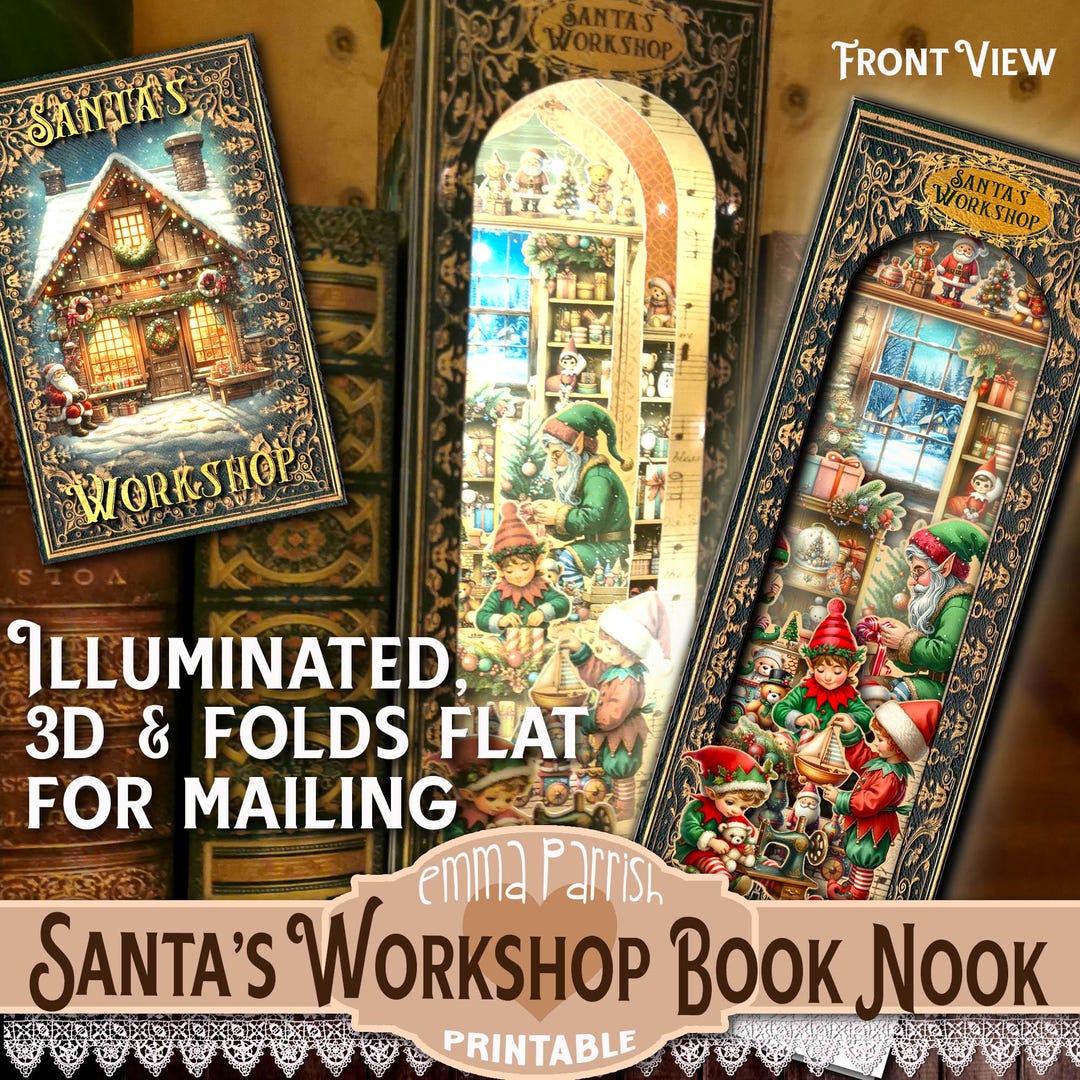 Christmas Book Nook, Printable, Santa's Workshop, Christmas Decoration ...