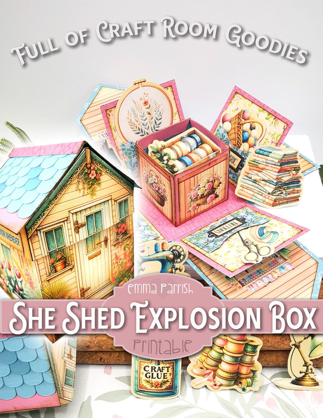 Printable Exploding Box Card, Craft Room, She Shed, Sewing, Junk ...