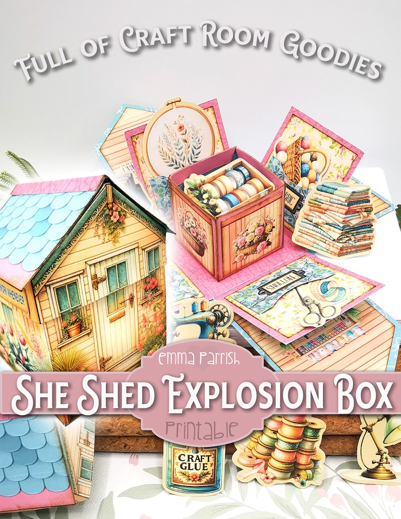 Printable Exploding Box Card, Craft Room, She Shed, Sewing, Junk ...