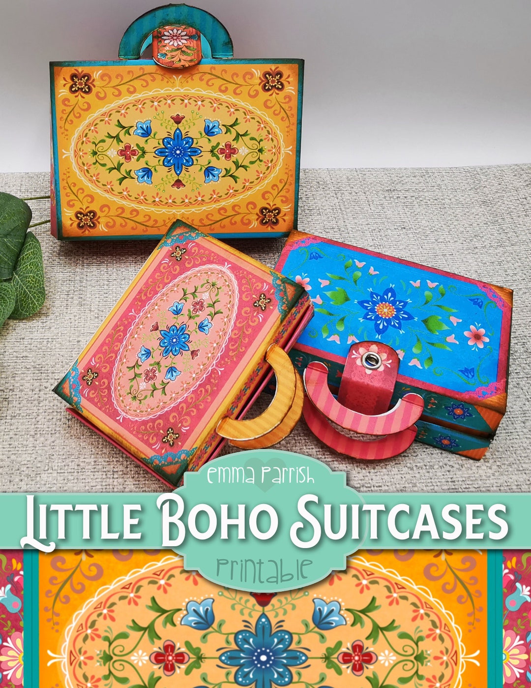 Printable Boho Suitcases, 3D Papercraft, Gift Boxes, Trinket Boxes ...