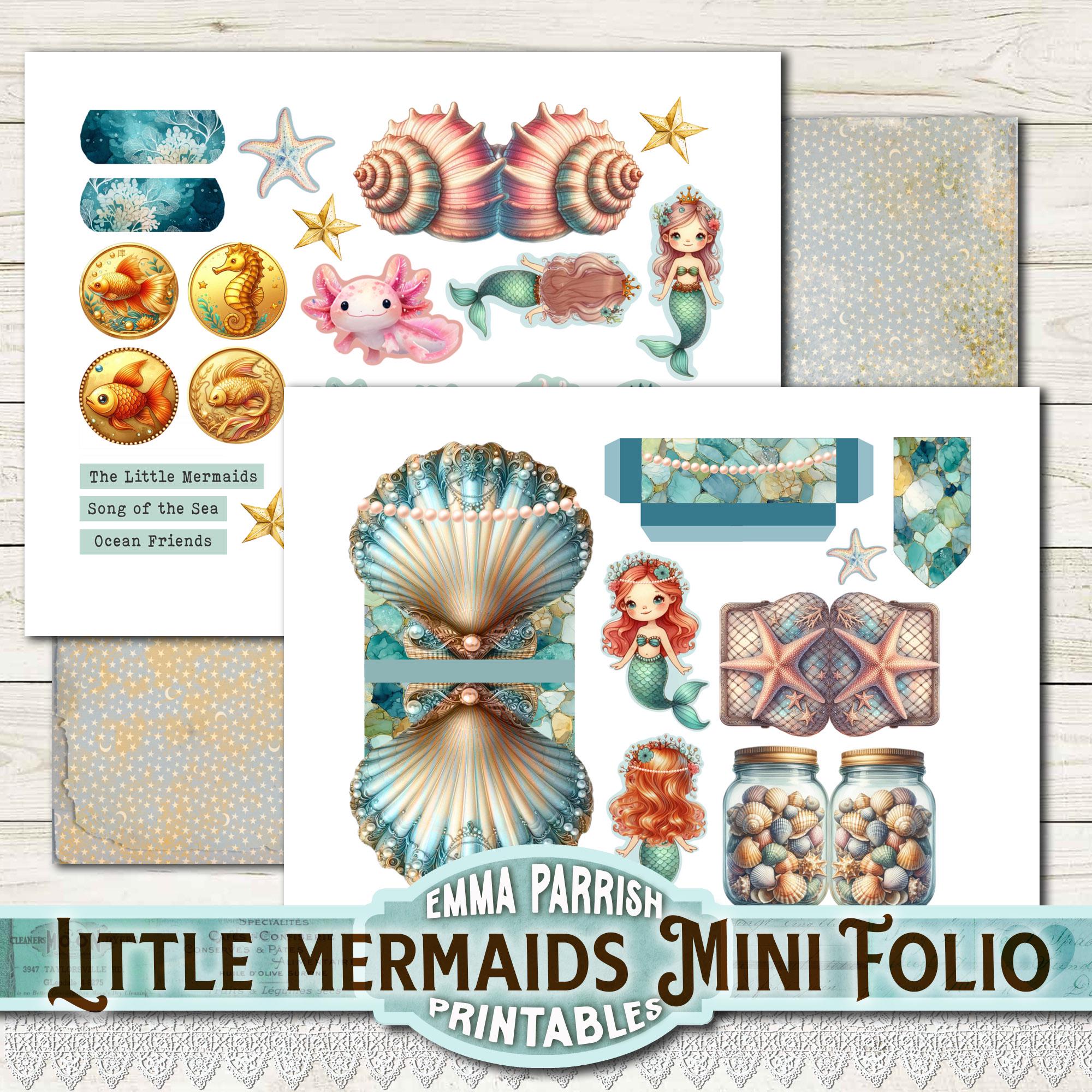 Little Mermaids Mini Interactive Folio, Printable Papercraft, 6 ...