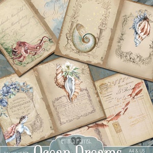 Ocean Junk Journal Kit, Nautical Blue Digital Paper Printable, Dolphin ...