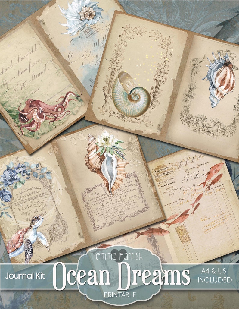 Ocean Junk Journal Kit Nautical Blue Digital Paper Printable - Etsy