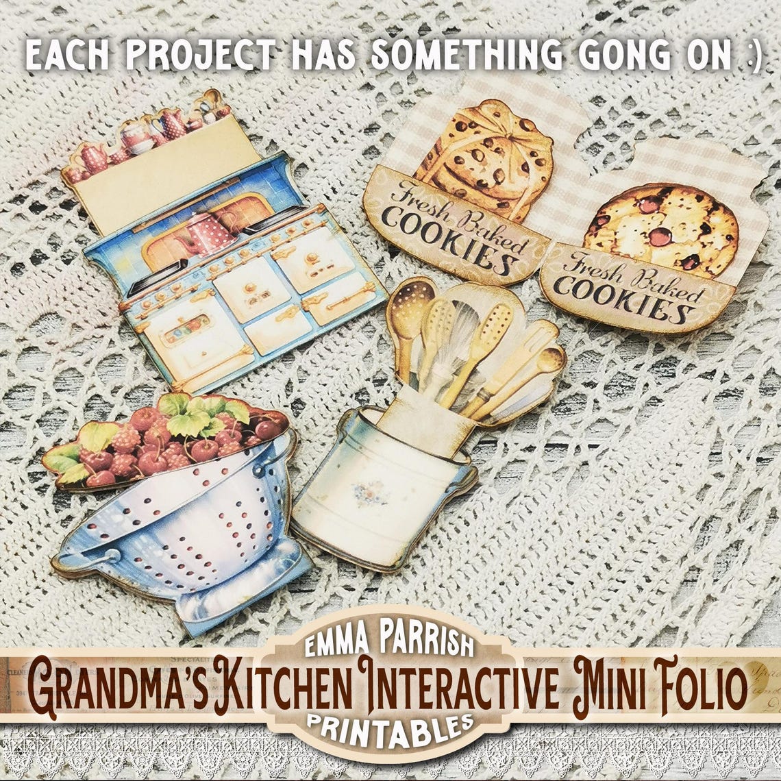 Grandma's Kitchen Mini Printable Folio, 6 Interactive Papercraft ...