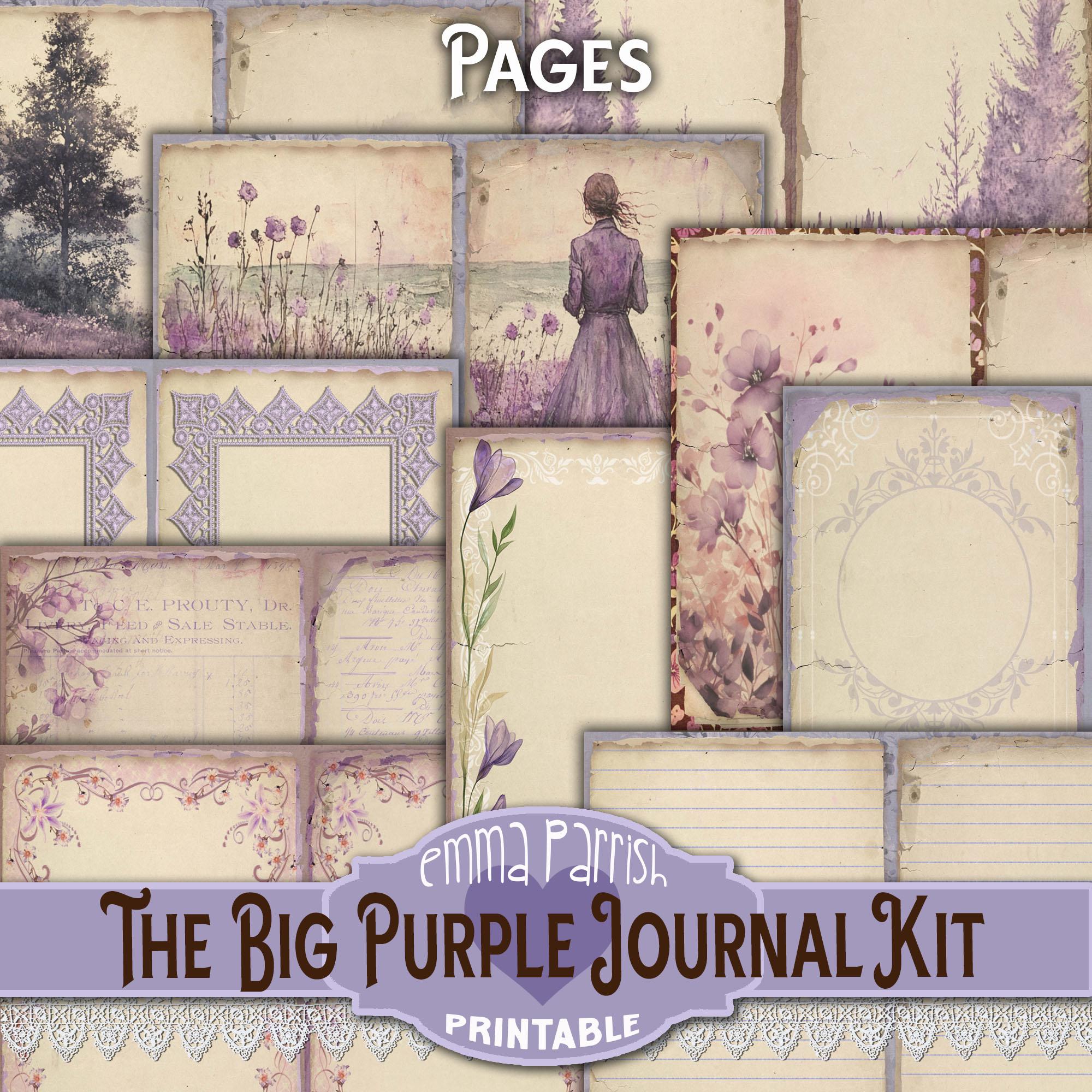 Big Purple Junk Journal Kit, Printable, Vintage Ephemera, Tags, Labels ...