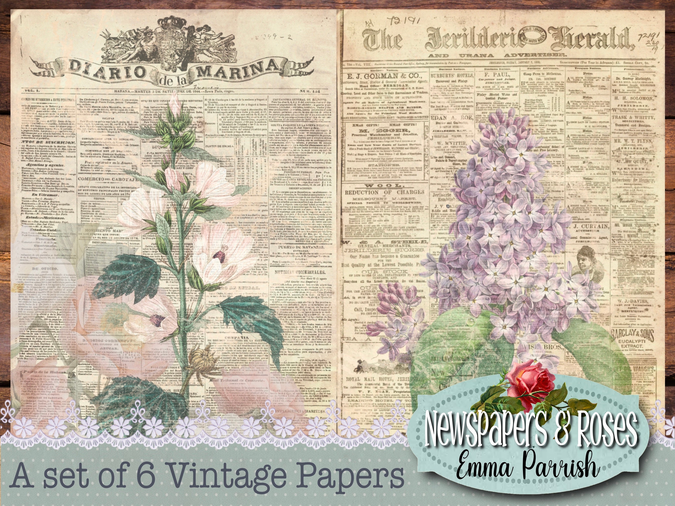 Shabby Roses Printable Paper Vintage Junk Journal Pages | Etsy UK