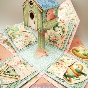Little Birdhouse Printable Exploding Box Card, Junk Journaling, Cricut ...
